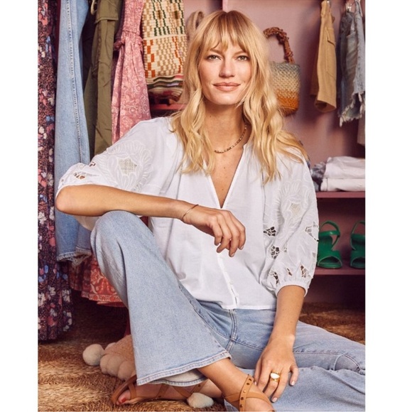 Cleobella | Tops | Cleobella Lea Blouse White Floral Embroidered Puff ...